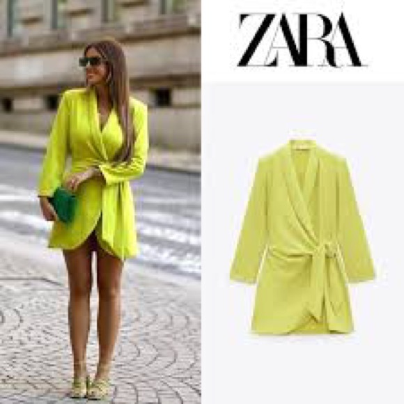 Zara | Dresses | Zara Wrap Dress Blazer Dress Lime Green | Poshmark